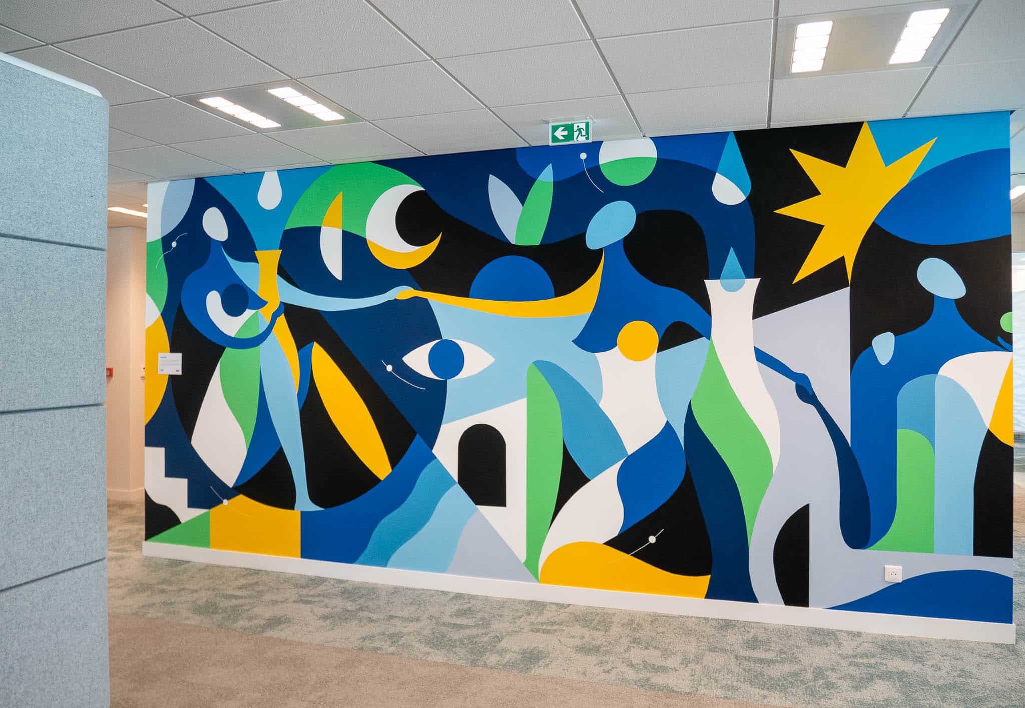 Fresque corporate de l'artiste Hugal dans les bureaux d'Ecolab